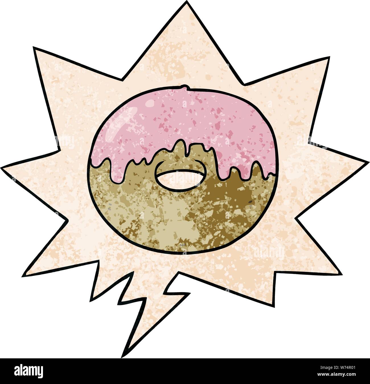 cartoon donut with speech bubble in retro texture style Stock Vector ...