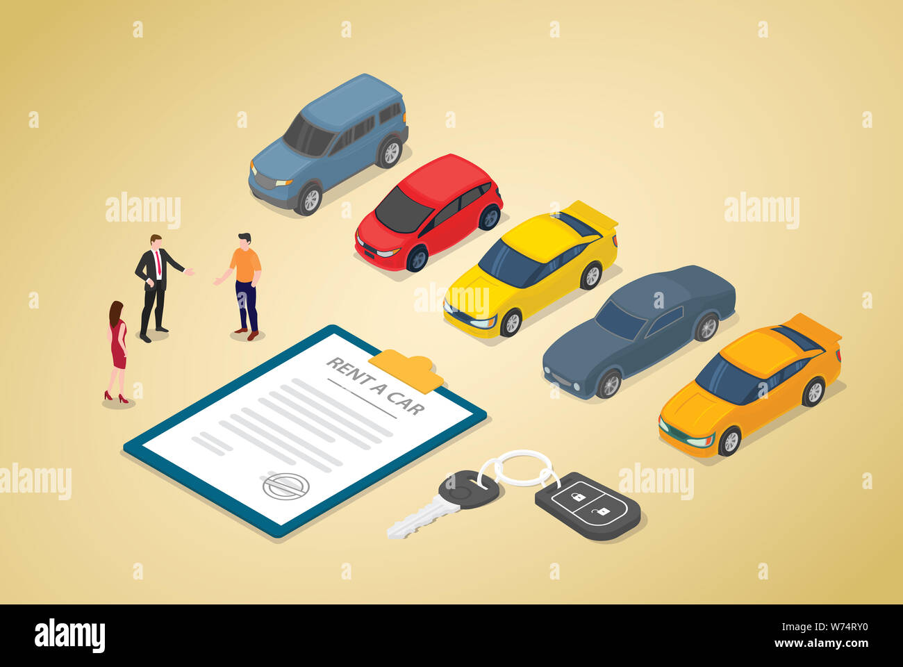 car rental business concept with various cars model and paper contract ...