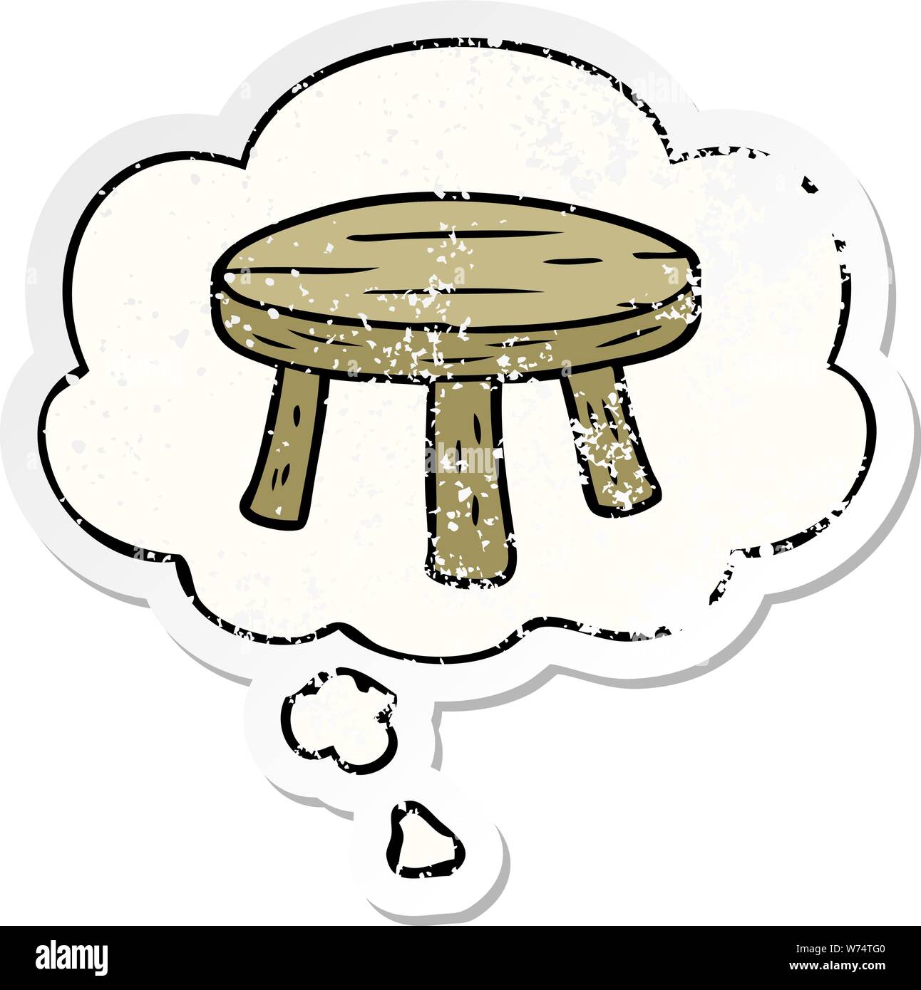 cartoon small stool with thought bubble as a distressed worn sticker ...