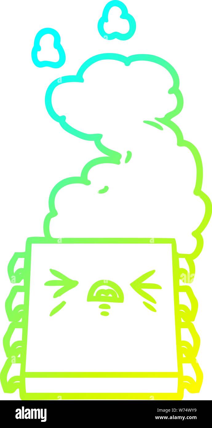 cold gradient line drawing of a cartoon overheating computer chip Stock ...