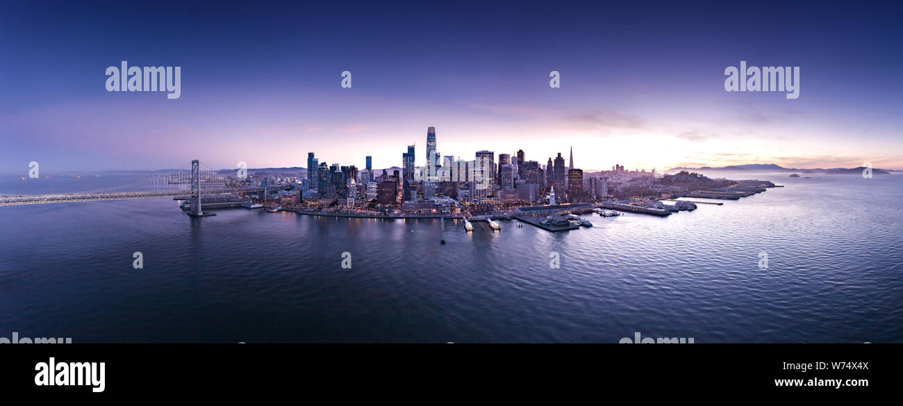 Aerial panorama of San Francisco ,City by the Bay, with sunset ...