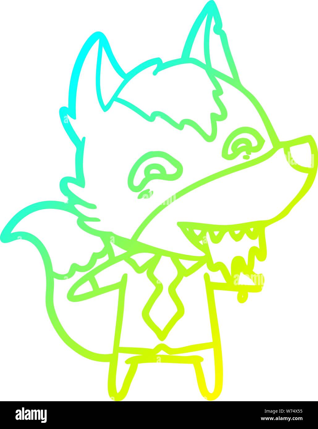 cold gradient line drawing of a cartoon hungry wolf in office clothes ...