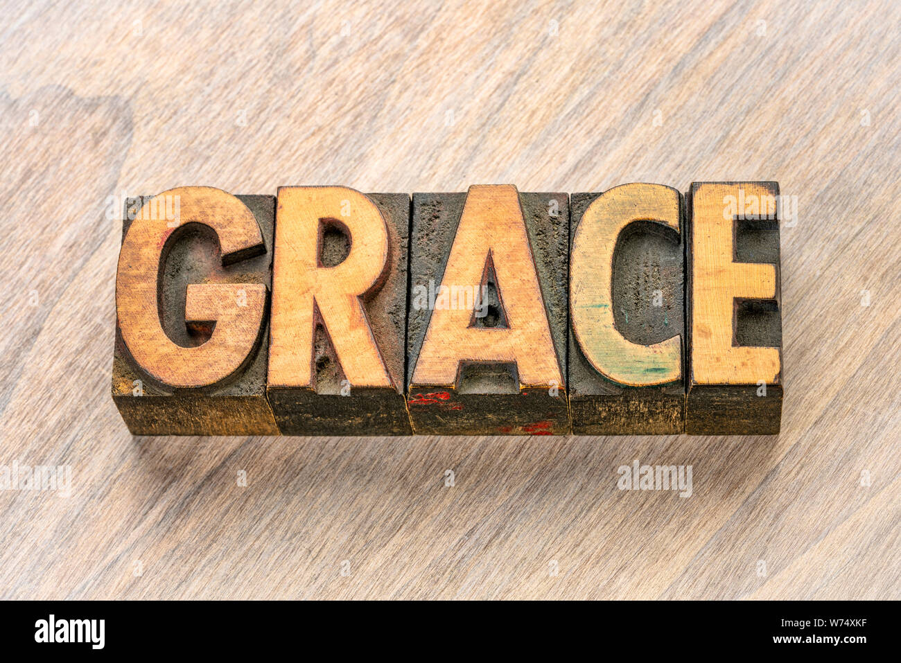 grace word abstract in vintage letterpress wood type printing blocks ...