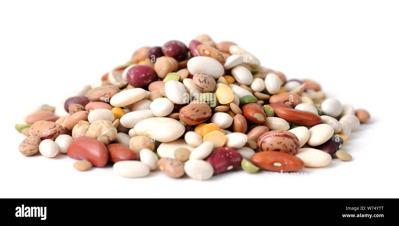 mix of beans on white background Stock Photo - Alamy