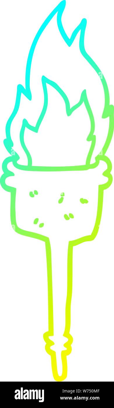 cold gradient line drawing of a cartoon flaming torch Stock Vector ...