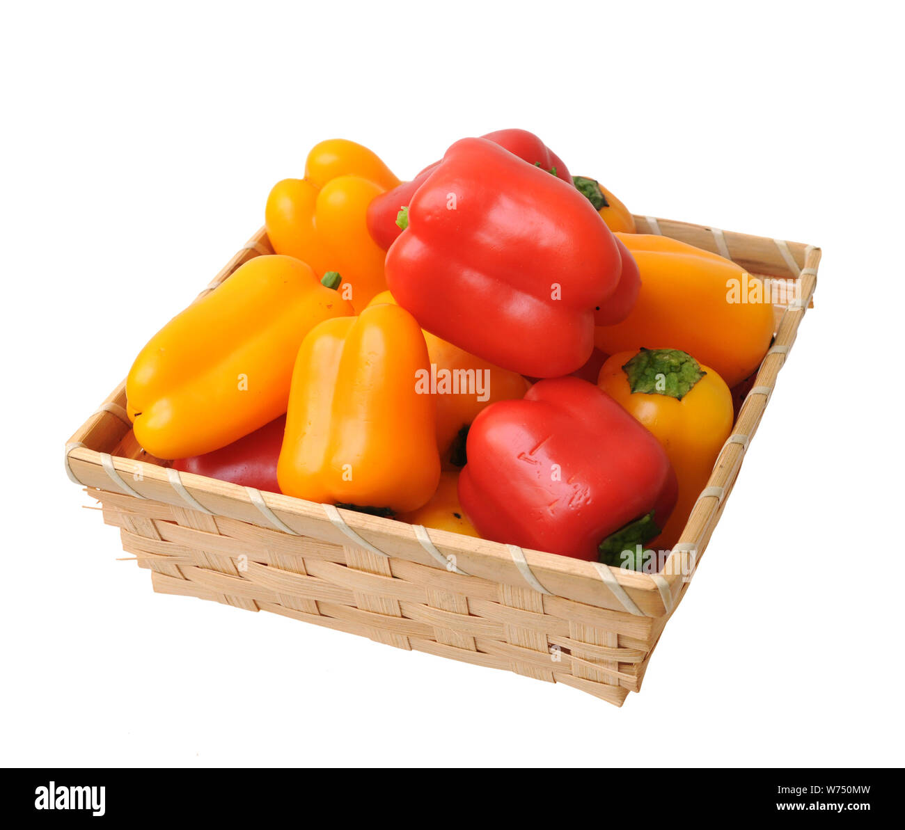 colorful mini bell pepper in bamboo basket isolated on white Stock ...