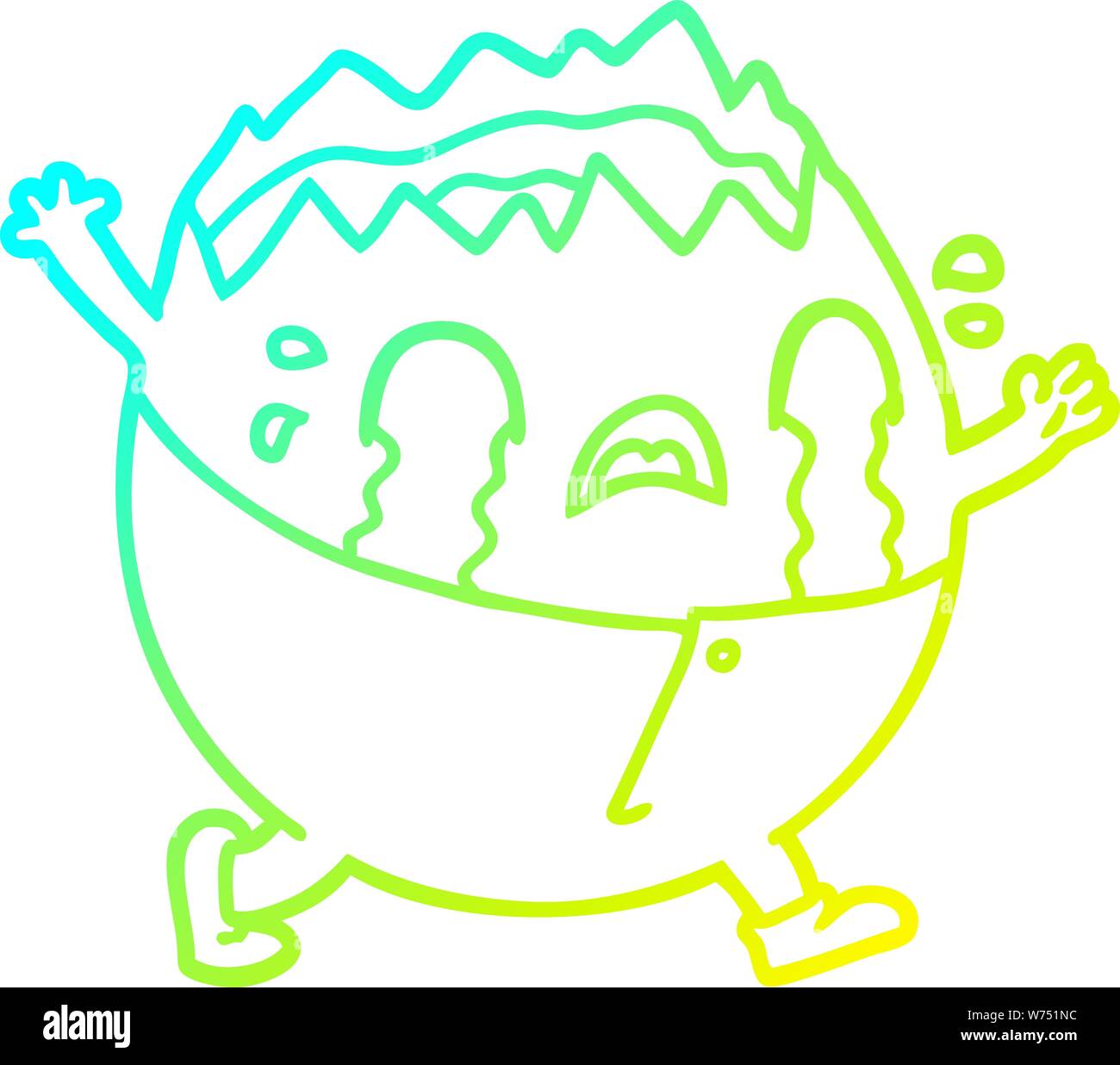 cold gradient line drawing of a humpty dumpty cartoon egg man crying ...