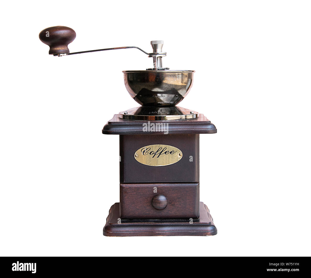 classic coffee grinder in wooden isolated on white background Stock ...