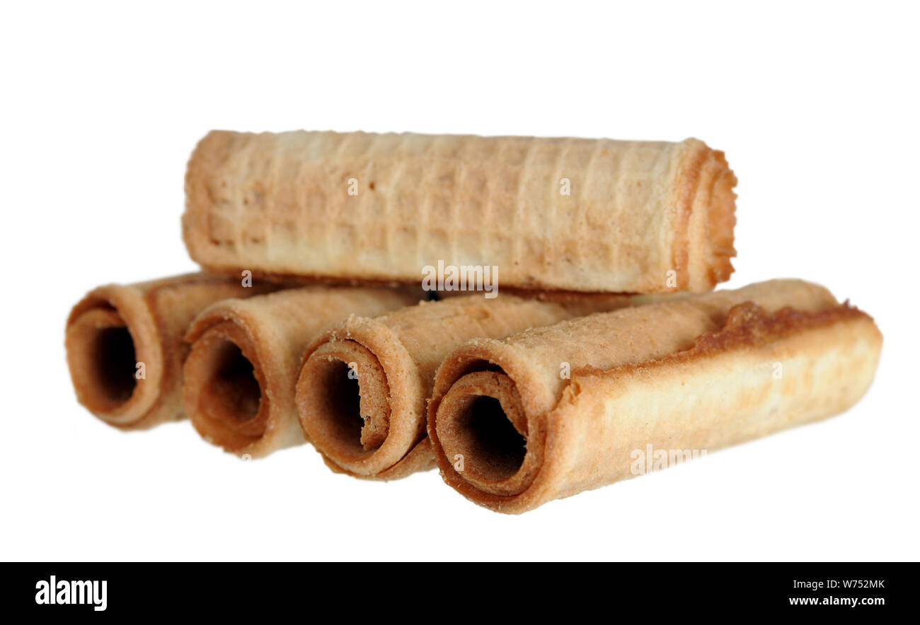 caramel waffle rolls (Asian style) isolate on white Stock Photo - Alamy