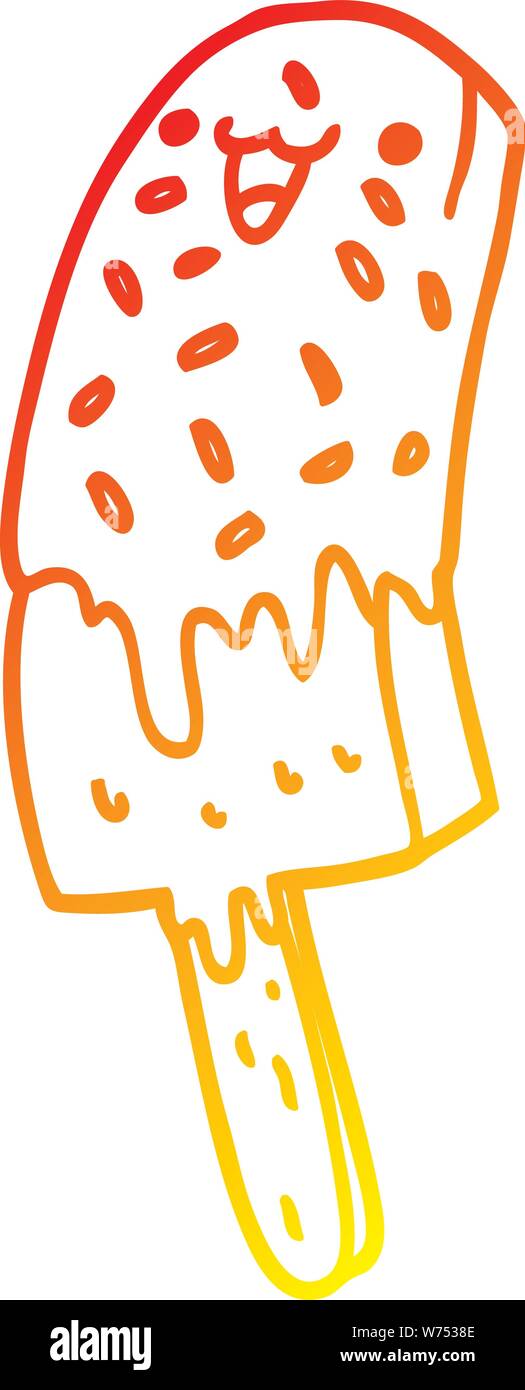 warm gradient line drawing of a cute cartoon happy ice lolly Stock ...
