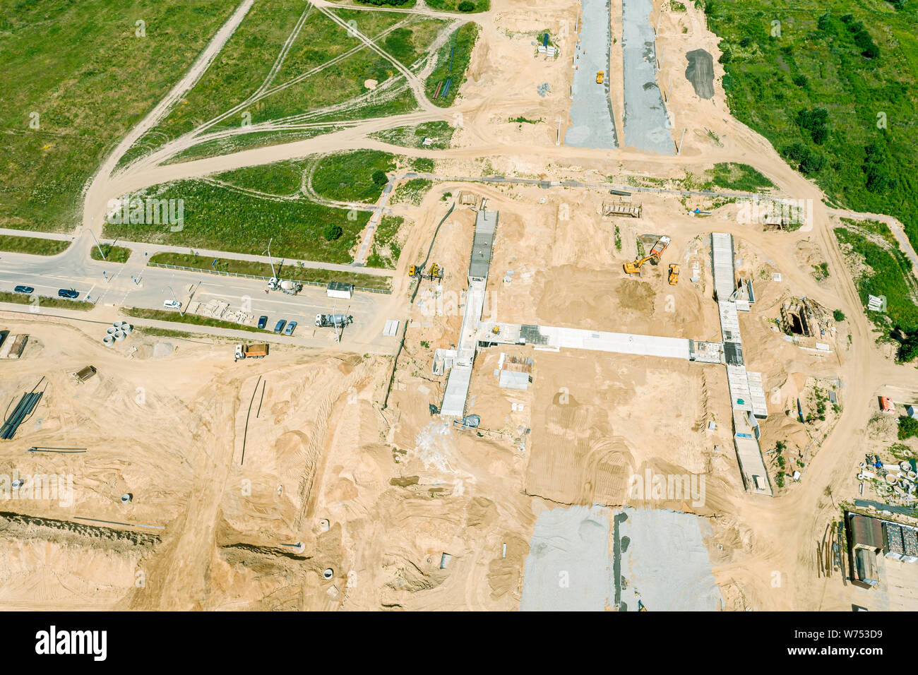 construction of a road junction. aerial view at the construction site ...
