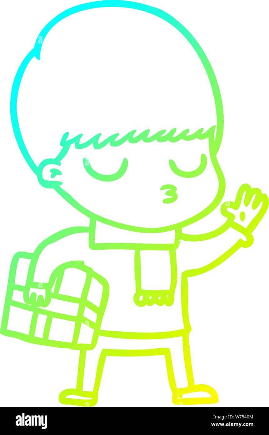 cold gradient line drawing of a cartoon calm boy Stock Vector Image ...