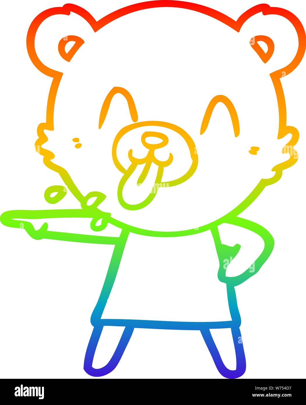 rainbow gradient line drawing of a rude cartoon bear pointing Stock ...