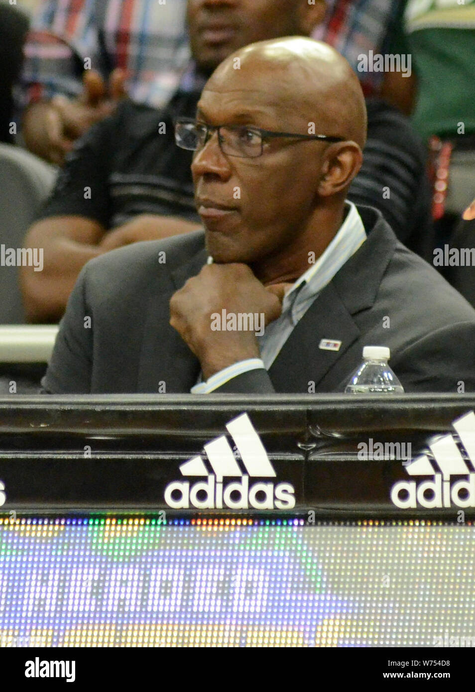 August 4, 2019: NBA hall of famer Clyde Drexler looks on during the ...