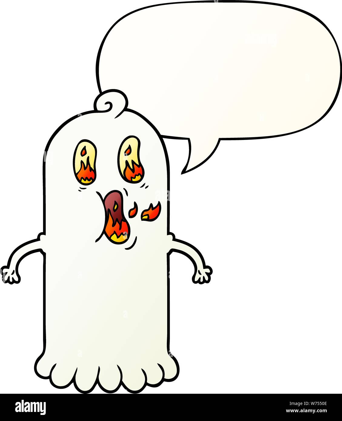 cartoon ghost with flaming eyes with speech bubble in smooth gradient ...