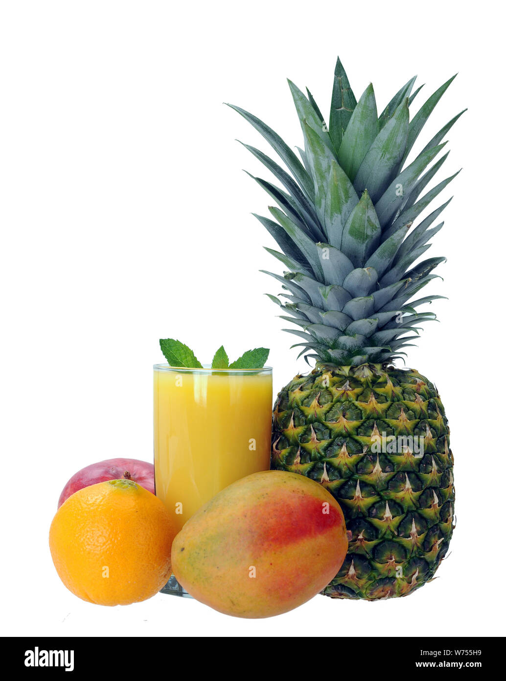 pineapple, orange, mango and mixed juice isolated on white Stock Photo ...