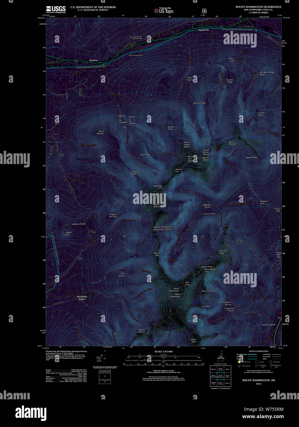 New hampshire mount washington map hi-res stock photography and images ...