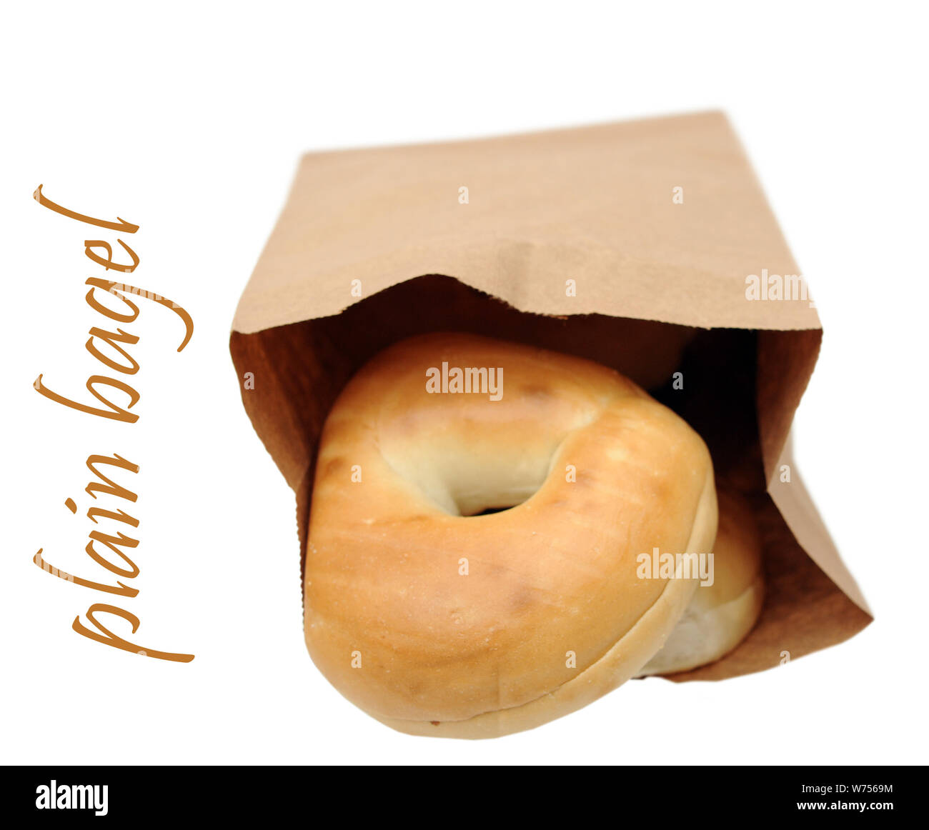 plain bagel falling out of the paper bag Stock Photo - Alamy
