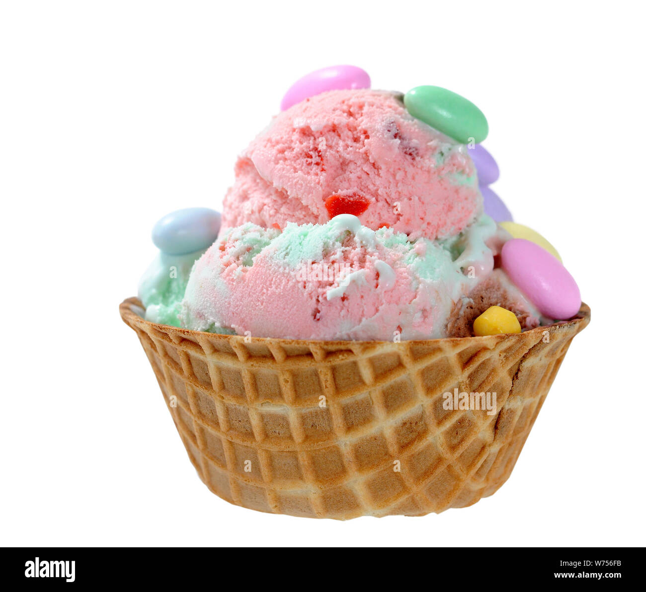 waffle cup and ice cream topping with candy Stock Photo - Alamy