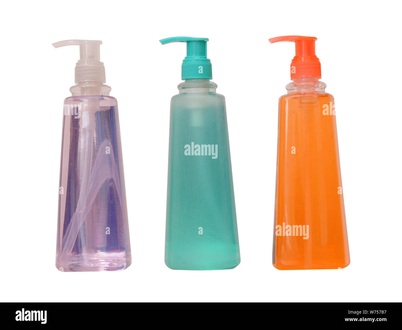 shampoo bottles line up isolated on white Stock Photo - Alamy