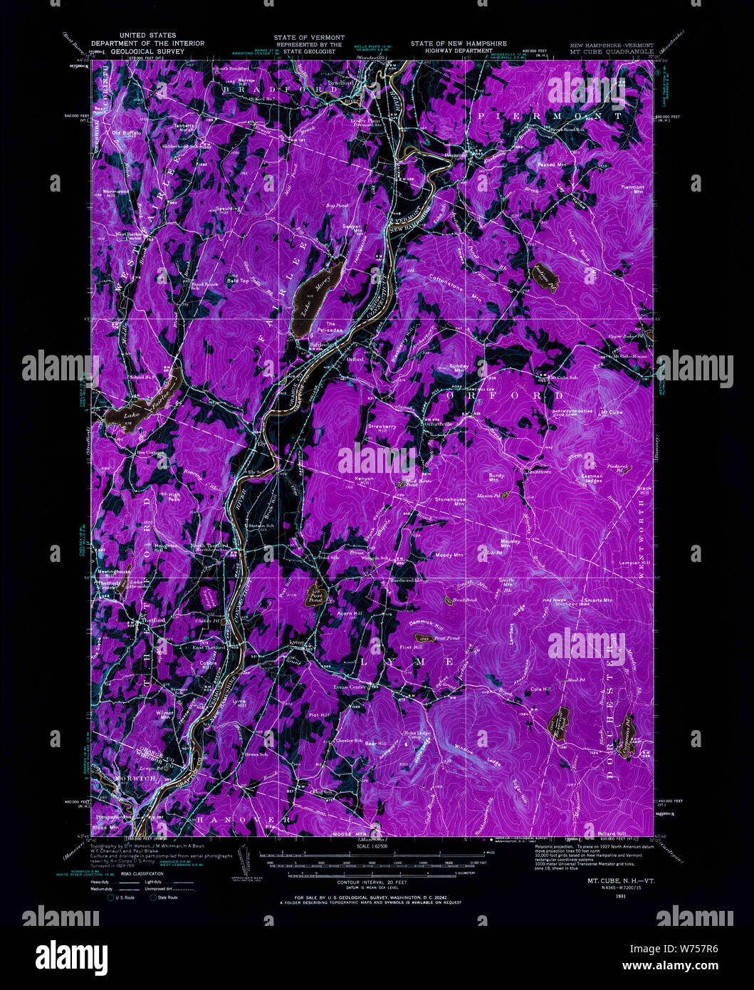 USGS TOPO Map New Hampshire NH Mt Cube 330214 1931 62500 Inverted ...