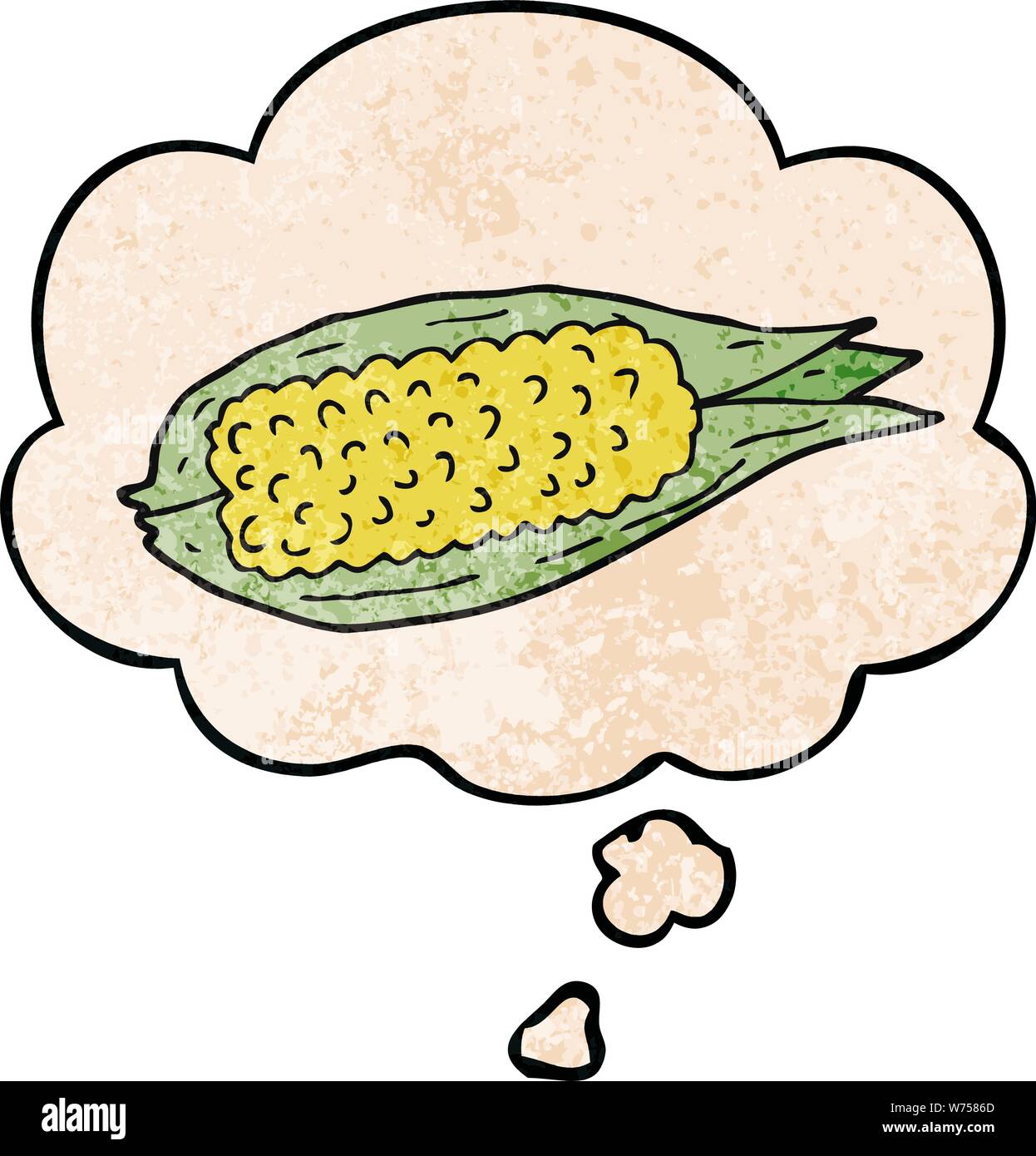 cartoon corn with thought bubble in grunge texture style Stock Vector ...