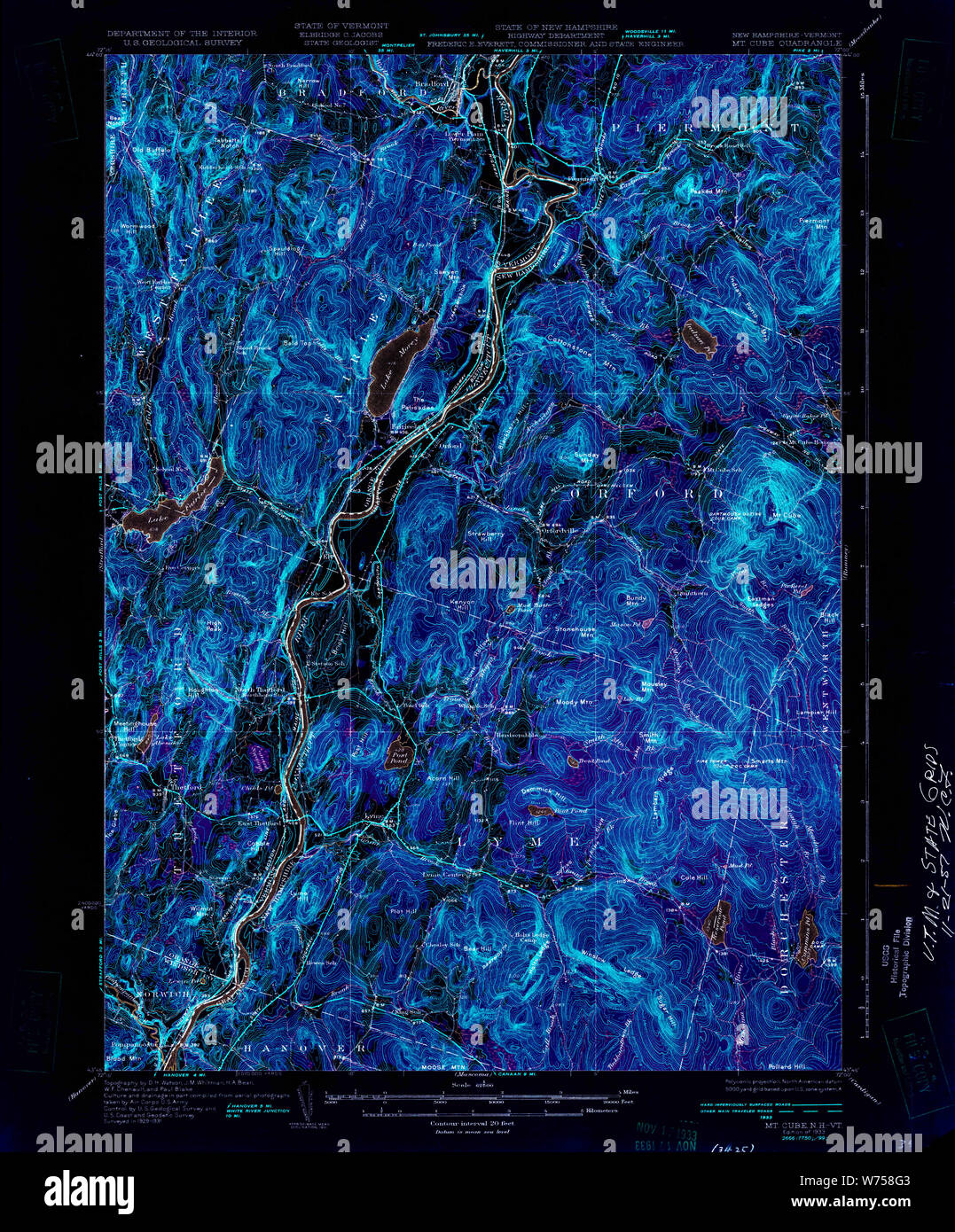 USGS TOPO Map New Hampshire NH Mt Cube 330221 1933 62500 Inverted ...