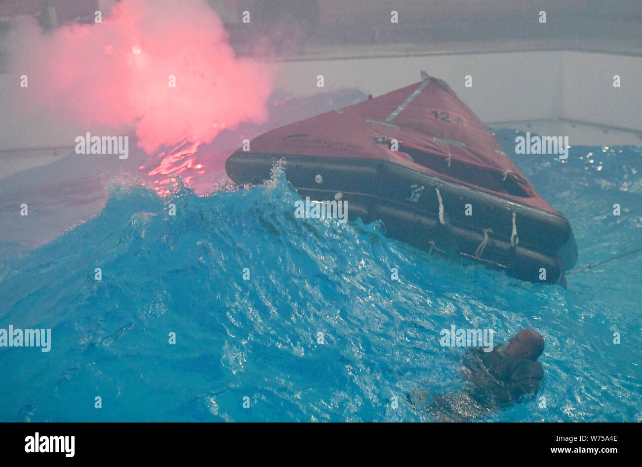 Enge Sande, Germany. 19th July, 2019. In a life raft during storms and ...