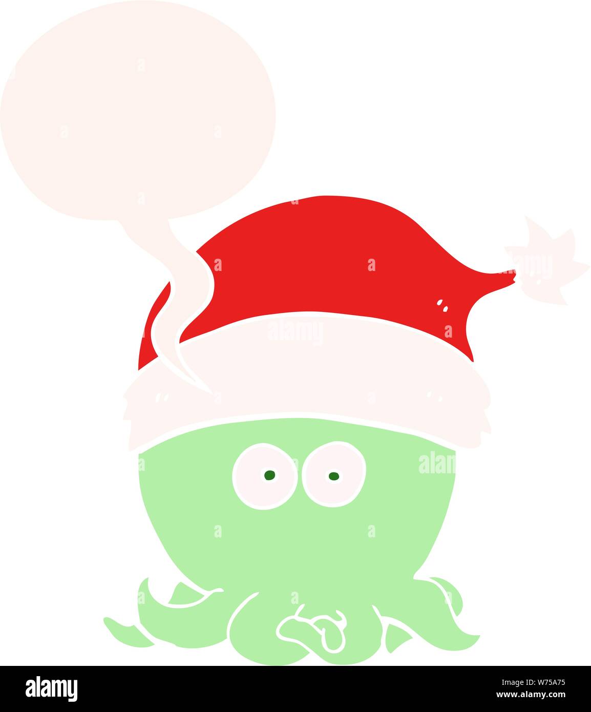 cartoon octopus wearing christmas hat with speech bubble in retro style ...