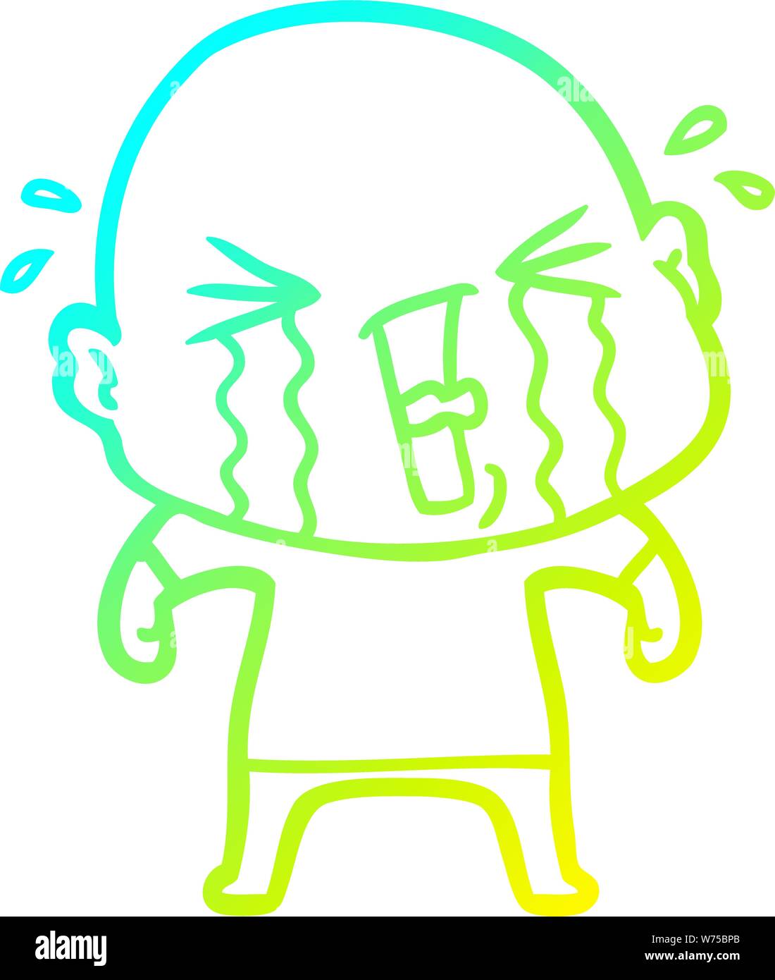 cold gradient line drawing of a cartoon crying bald man Stock Vector ...