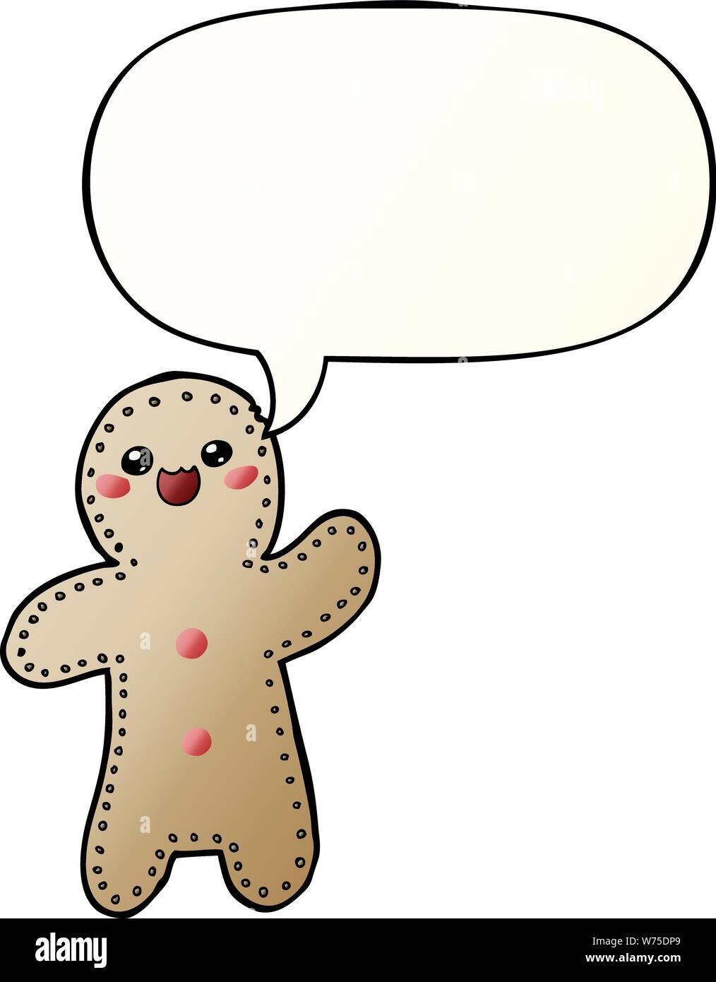 cartoon gingerbread man with speech bubble in smooth gradient style ...