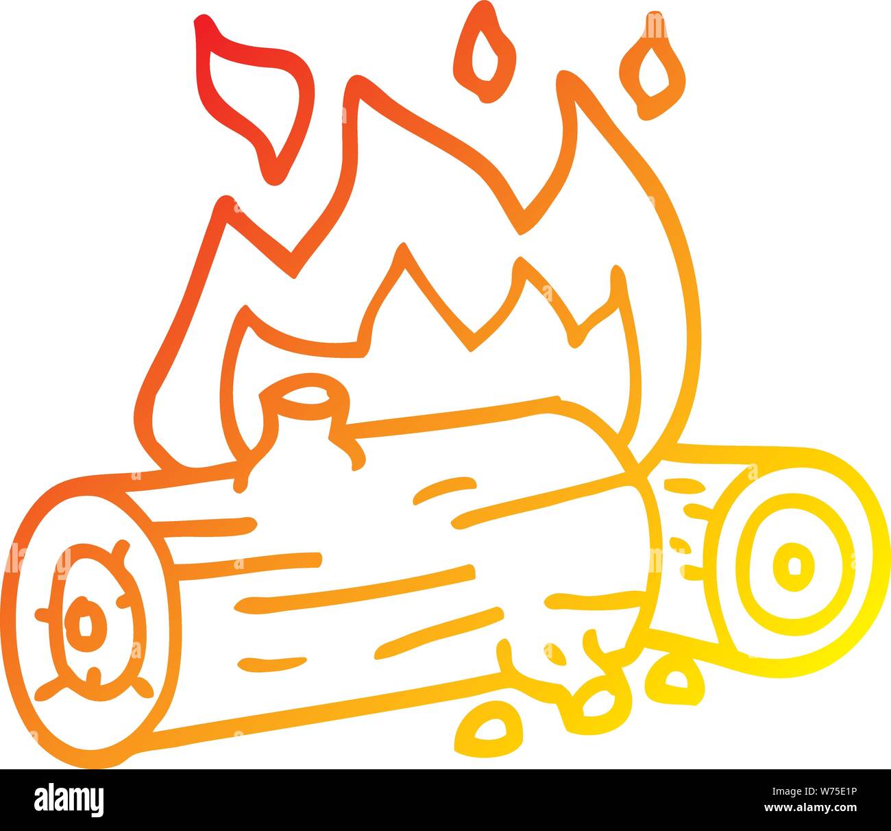 warm gradient line drawing of a cartoon burning logs Stock Vector Image ...