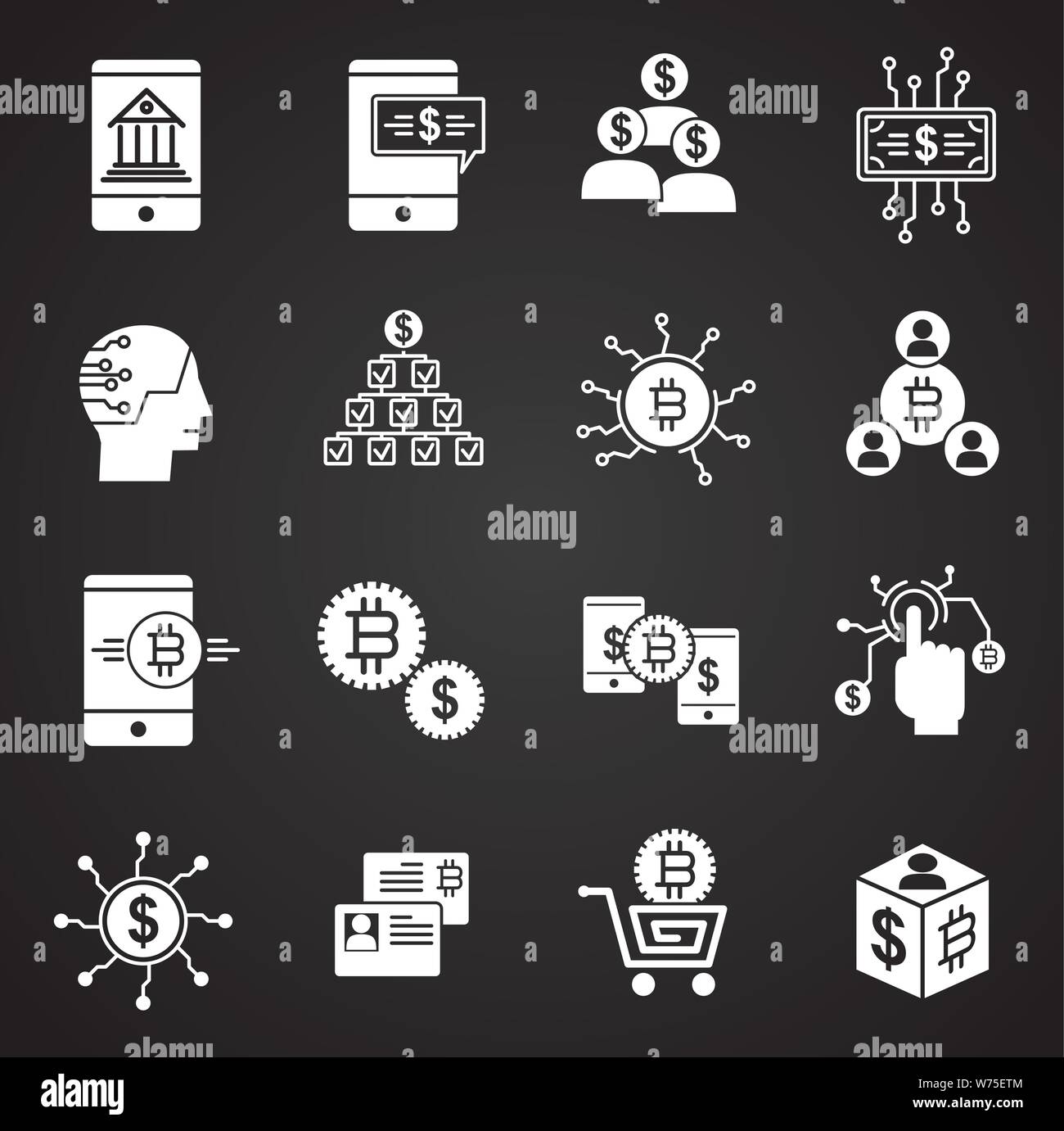 Financial technologies related icons set on background for graphic and ...