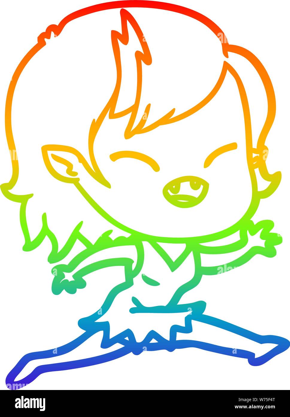 rainbow gradient line drawing of a cartoon laughing vampire girl ...