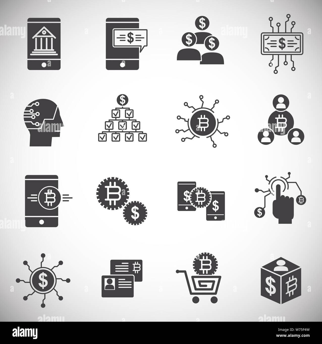 Financial technologies related icons set on background for graphic and ...