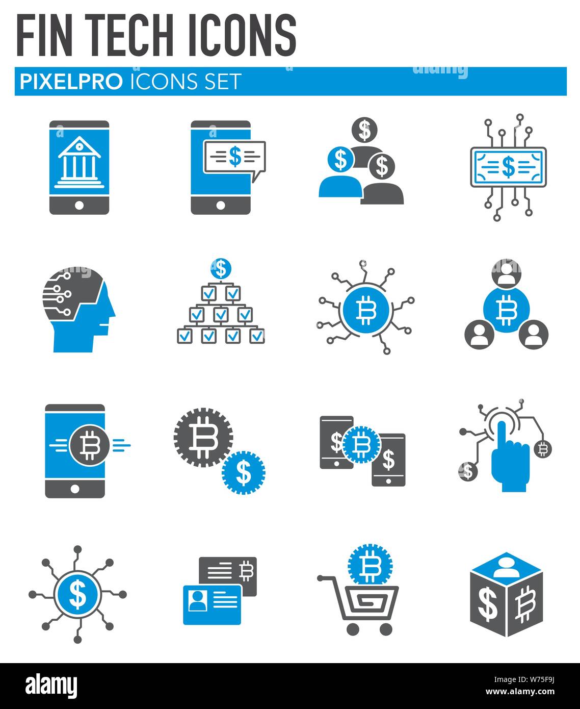 Financial technologies related icons set on background for graphic and ...