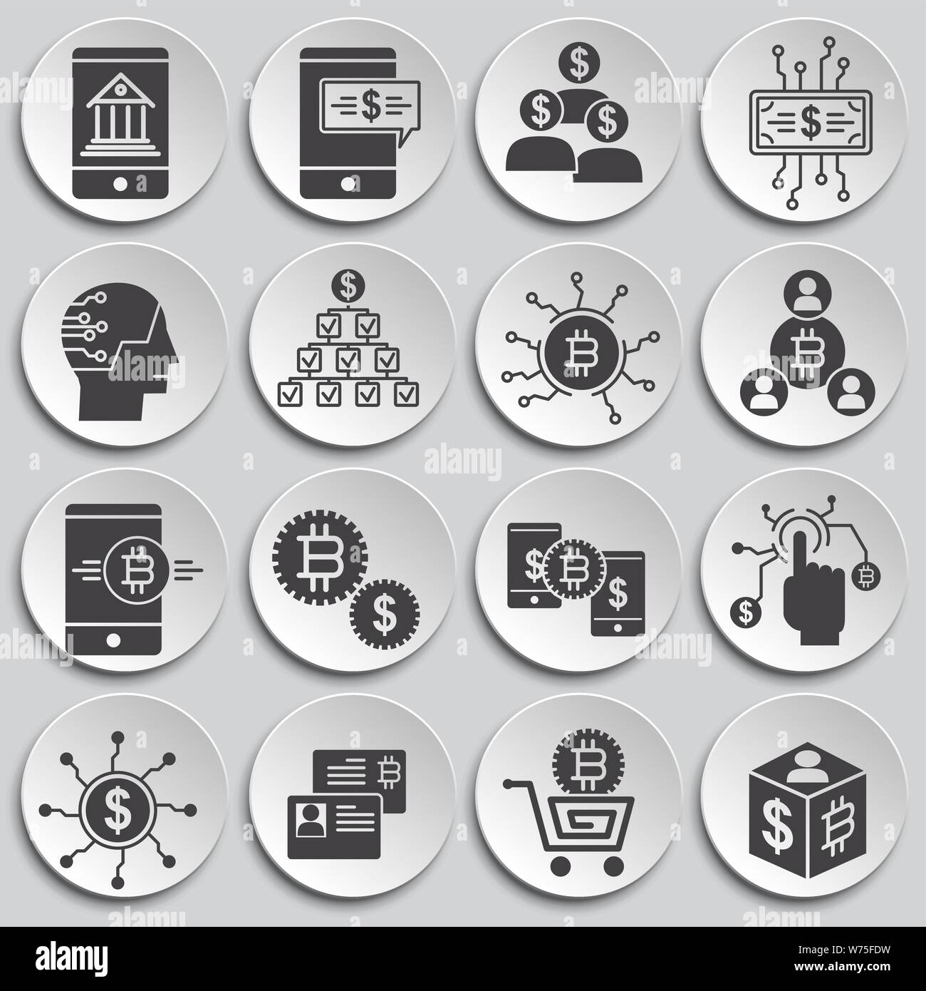 Financial technologies related icons set on background for graphic and ...
