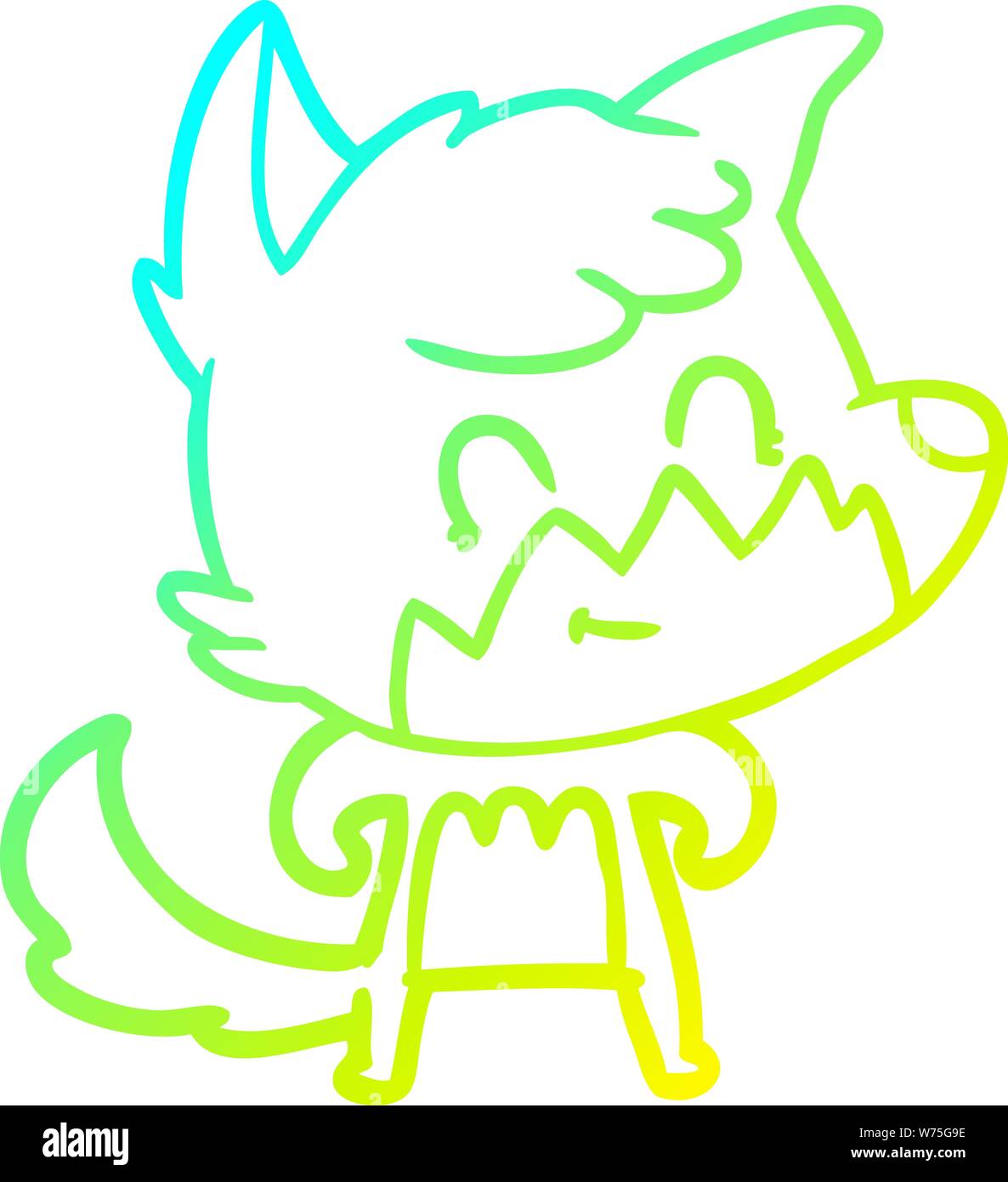 cold gradient line drawing of a cartoon friendly fox Stock Vector Image ...