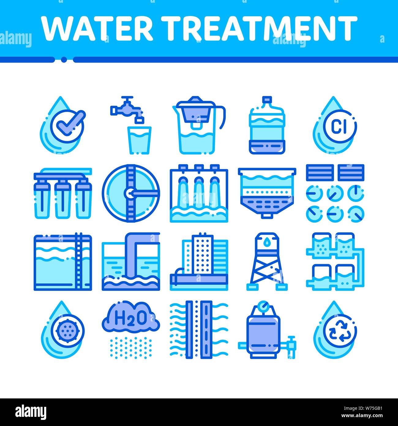Water Treatment Items Vector Thin Line Icons Set Stock Vector Image ...