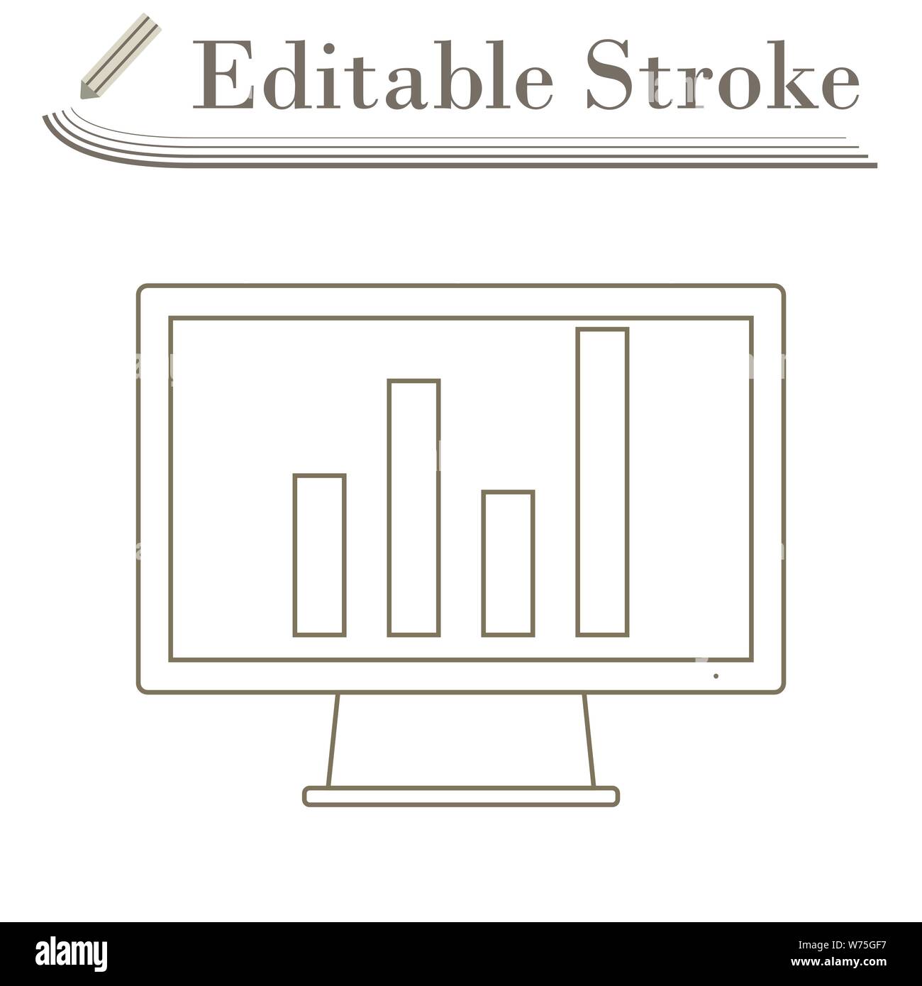 Monitor With Analytics Diagram Icon. Editable Stroke Simple Design ...