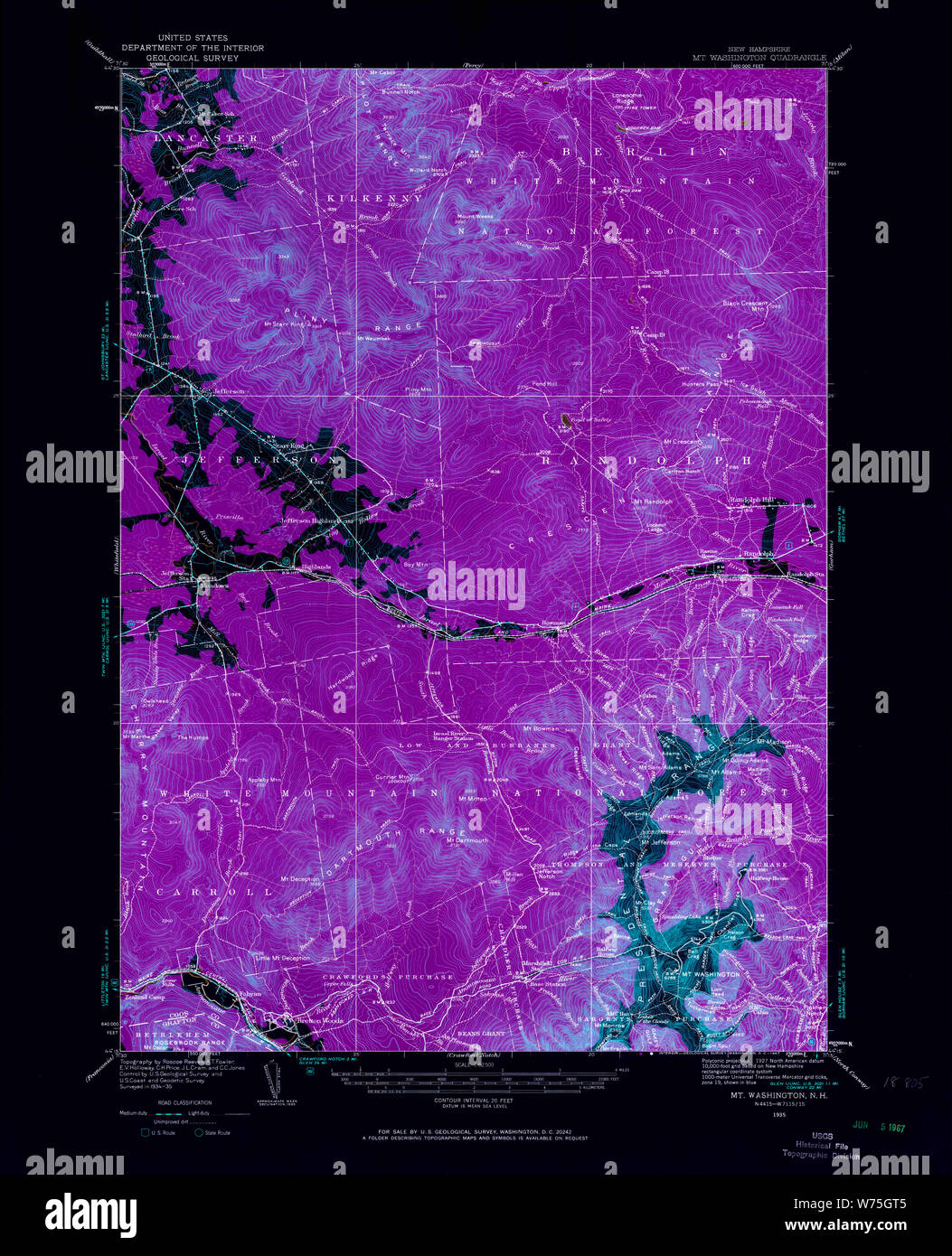 USGS TOPO Map New Hampshire NH Mt Washington 330238 1935 62500 Inverted ...