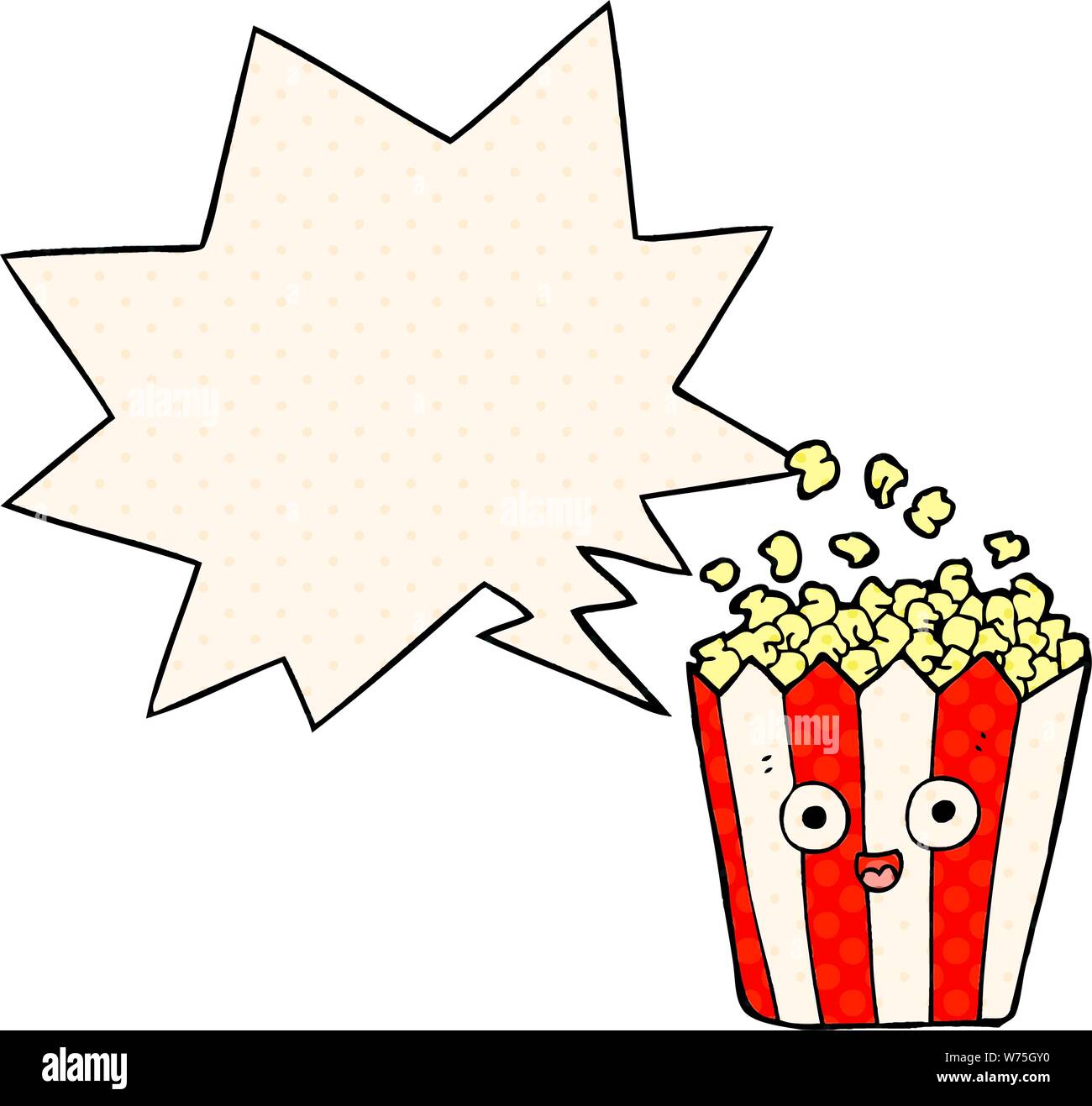 cartoon popcorn with speech bubble in comic book style Stock Vector ...