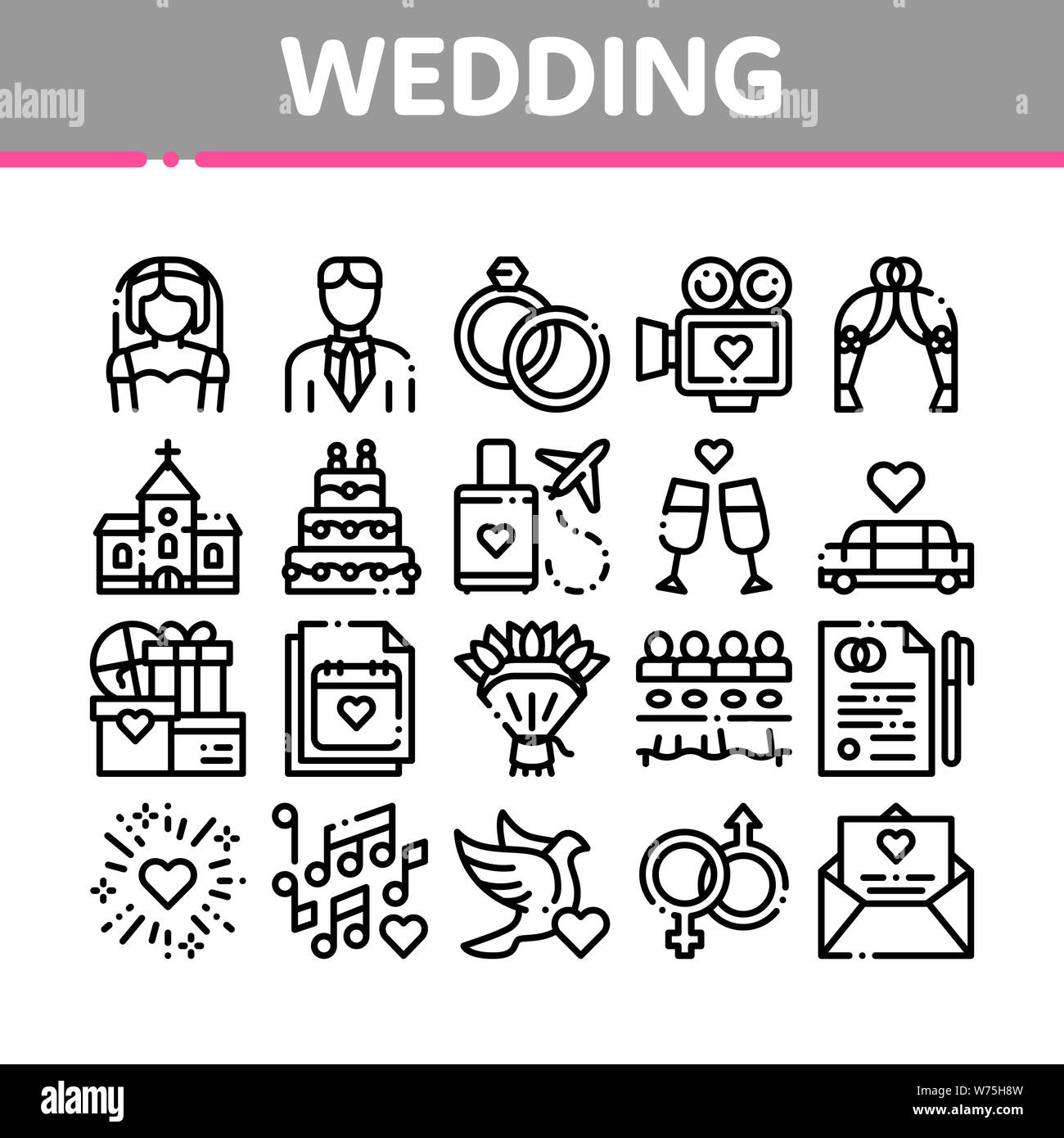 Collection Wedding Vector Thin Line Icons Set Stock Vector Image & Art ...
