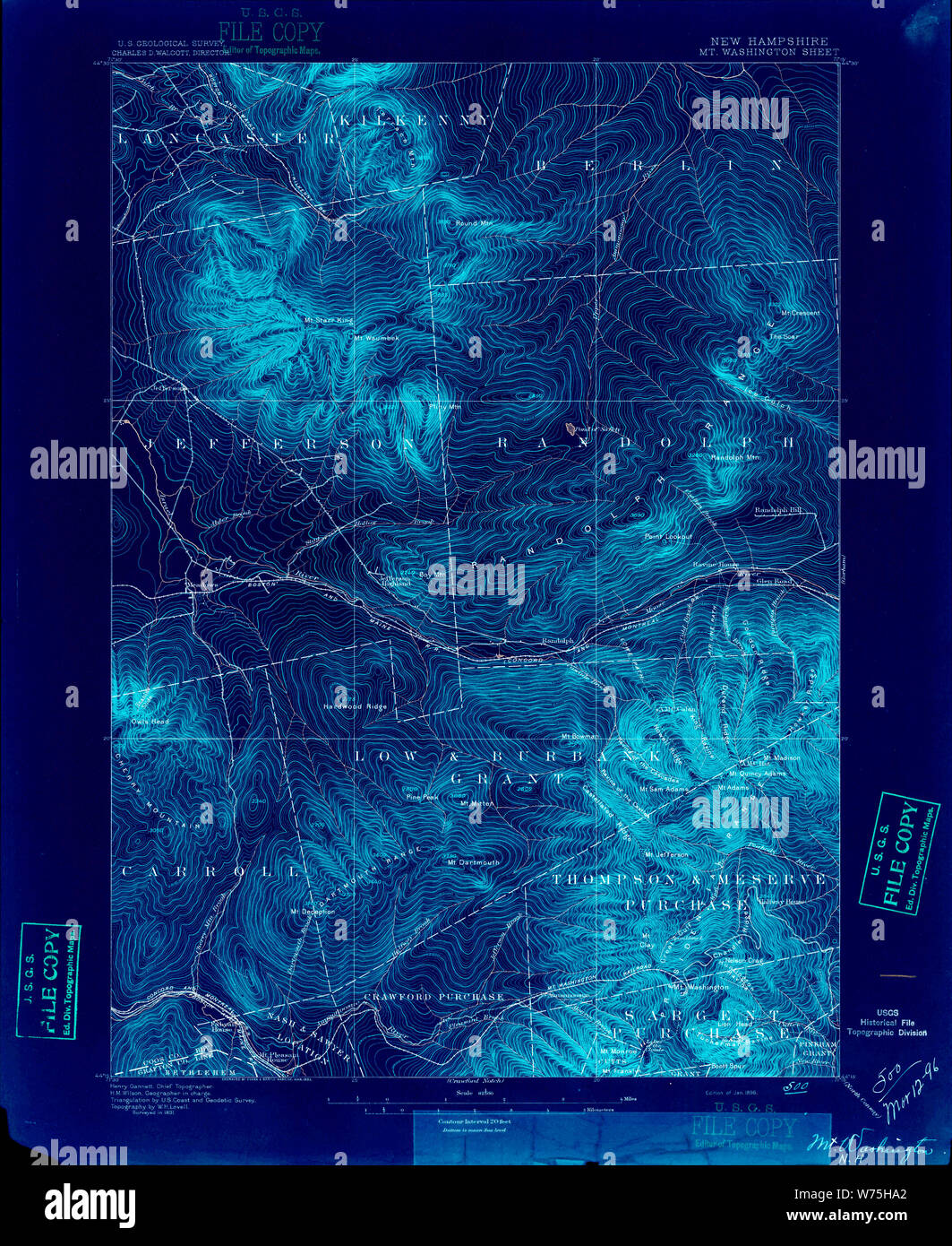 USGS TOPO Map New Hampshire NH Mt Washington 330247 1896 62500 Inverted ...