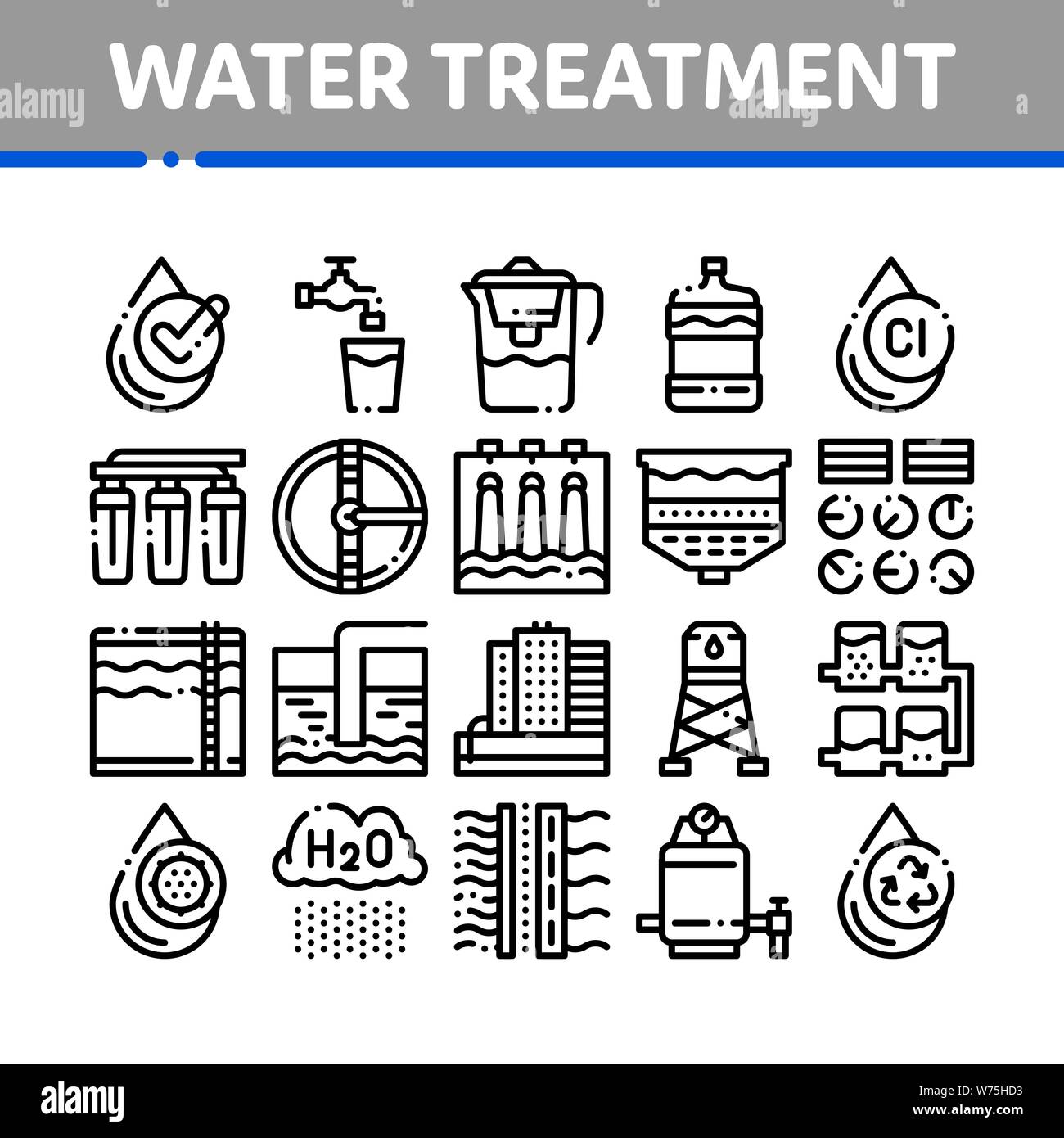 Water Treatment Items Vector Thin Line Icons Set Stock Vector Image ...