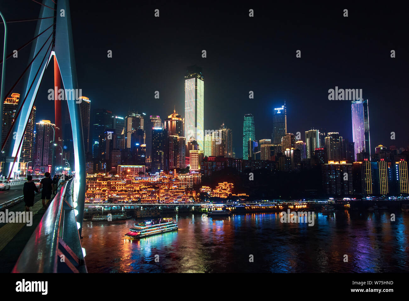 Modern high rise building and chongqing night view hongya cave hi-res ...