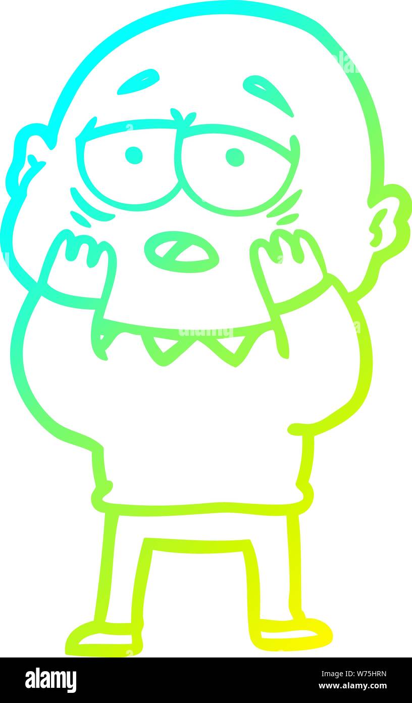 cold gradient line drawing of a cartoon tired bald man Stock Vector ...