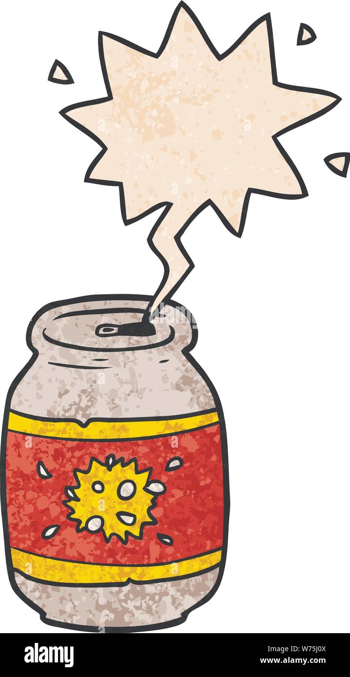 cartoon can of soda with speech bubble in retro texture style Stock ...