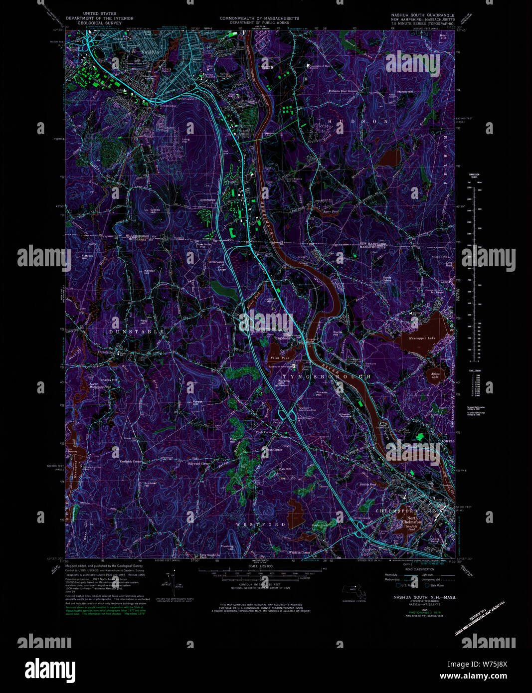 USGS TOPO Map New Hampshire NH Nashua South 329702 1965 24000 Inverted ...