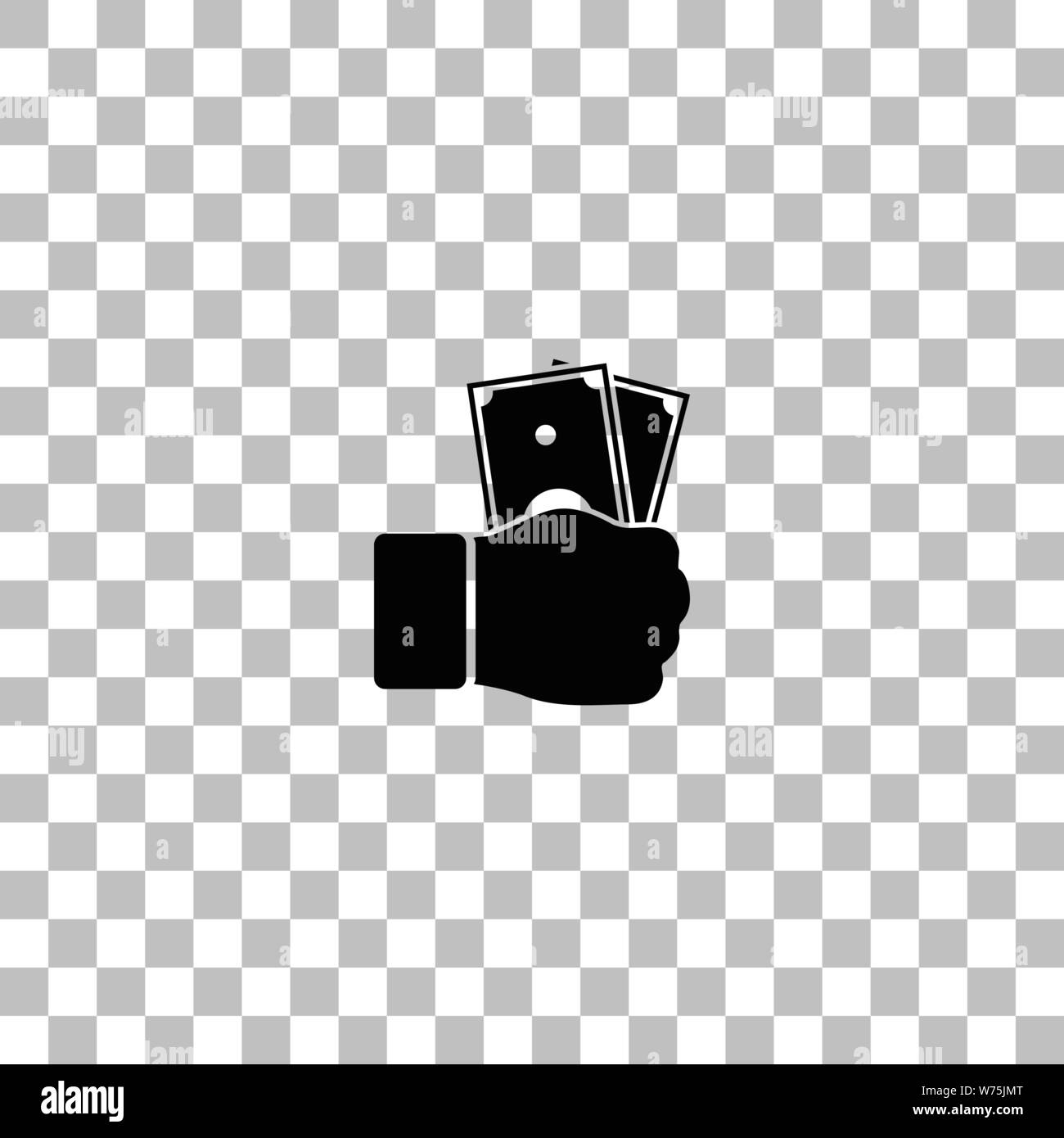 Hand holding money. Black flat icon on a transparent background ...